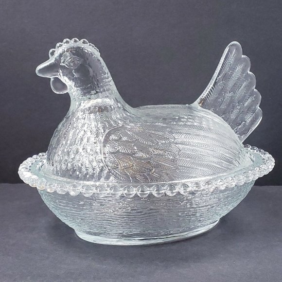 Indiana Glass | Dining | Vintage Indiana Glass Hen On Nest Clear Candy ...